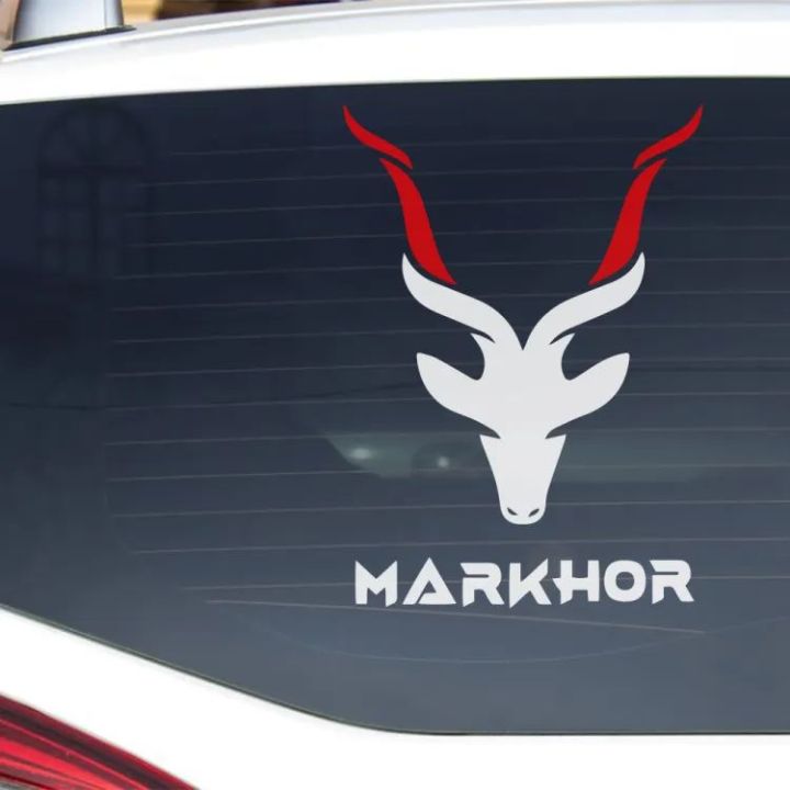 Markhor sticker for car back mirror (12x10 inch) White & Red color ...