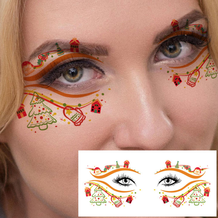 10 Christmas Eye Tattoo Stickers, Colorful Cartoon Christmas Tree ...