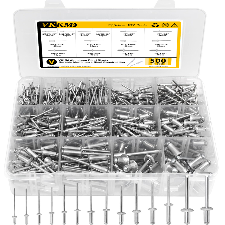 500 PCS Aluminum Pull Rivets, Round Head and Countersunk Head Types ...
