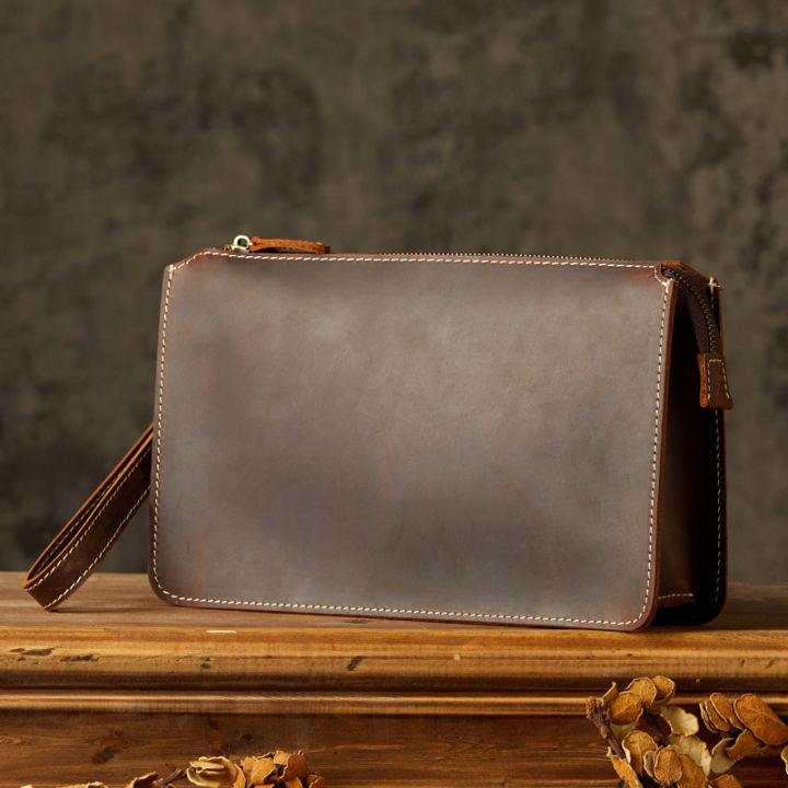 Vintage Genuine Leather Handbag Men Top Layer Cowhide Large Capacity ...
