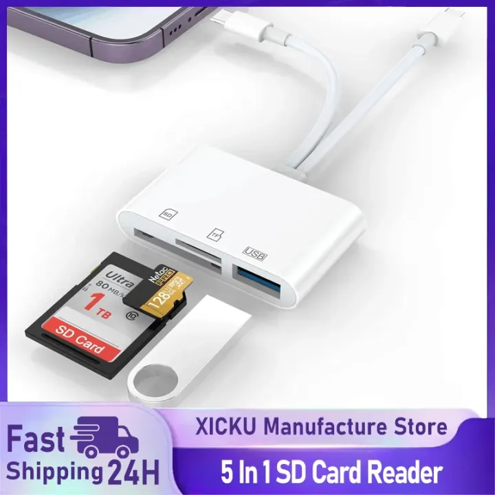 5 In 1 SD Card Reader Lightning /Type C to USB 3.0/SD/TF Card Adapter ...