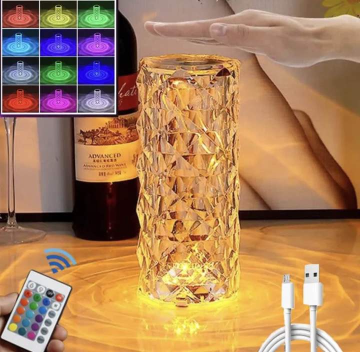Crystal Table Lamp Rose Light Projector 3/16 Colors Adjustable Romantic ...