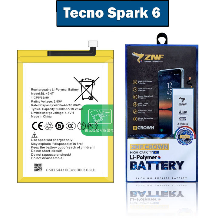 Tecno Spark 6 Battery BL-49HT Premium Class By ZNF 5000mAh Capacity For ...