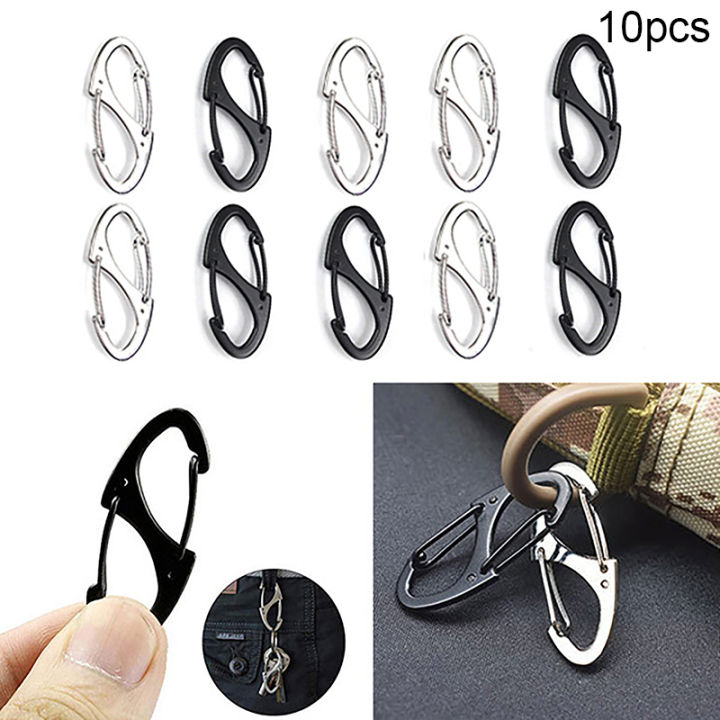 10Pcs Dual Spring S Type Carabiner Mini Keychain Lock Hook Anti-Theft ...