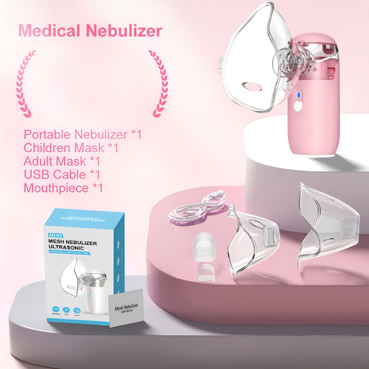 Mini Mesh Portable Pink Nebulizer Hoseheld Medical Silent Ultrasonic ...