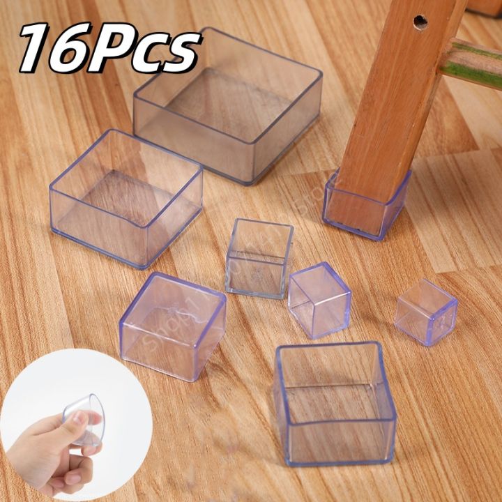16Pcs Transparent Rubber Chair Leg Pad Round Square Anti-slip Silent ...