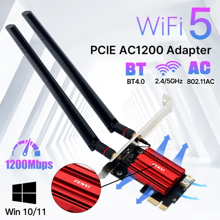 FENVI AC1200 PCIE WiFi Adapter WiFi 5 1200M BT 4.0 802.11AC Wireless ...