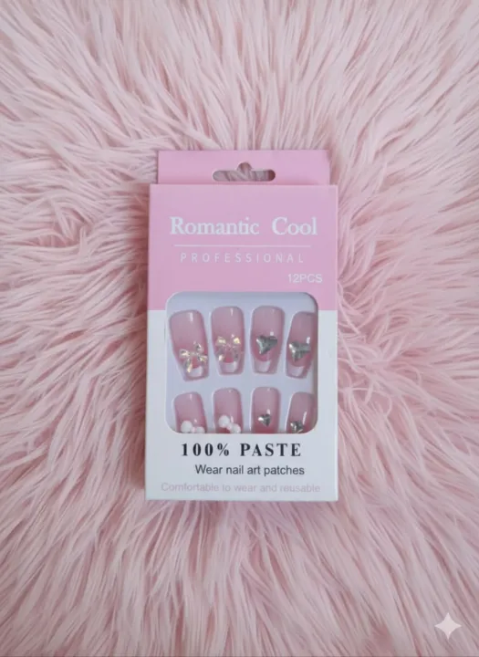 Pink shaded french nails - artificial press on - pack of 12 - 3D ...
