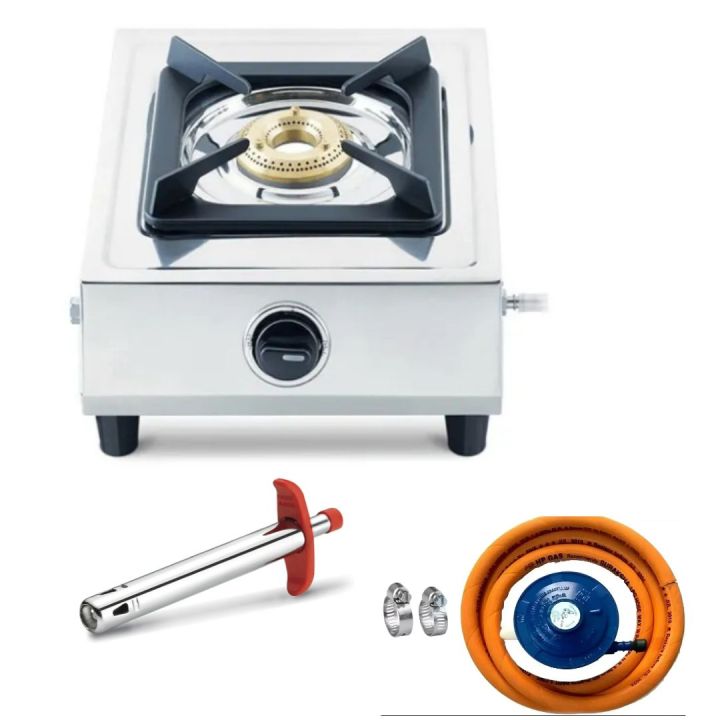 Stainless Steel Single Burner Gas Stove Set With Regulator, Lighter And ...