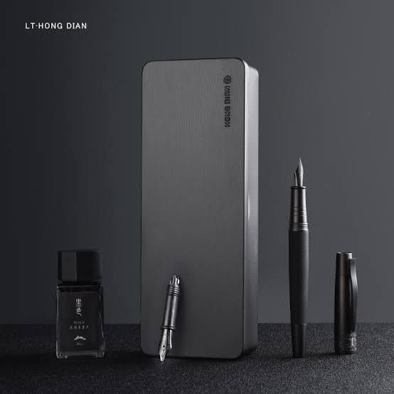 Hongdian 6013 Matte Black Fine Nib Fountain Pen with Metal Box Titanium ...