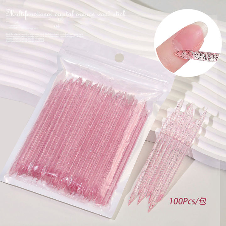 100Pcs Reusable Crystal Glitter Stick Double End Nail Art Cuticle ...
