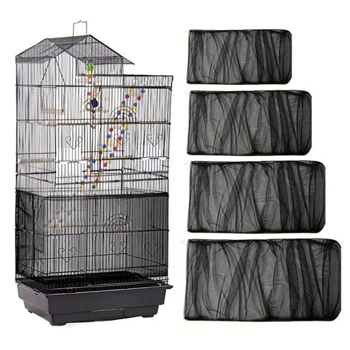 Adjustable Bird Cage Net Cover Birdcage Seed Feather Catcher Soft Skirt ...