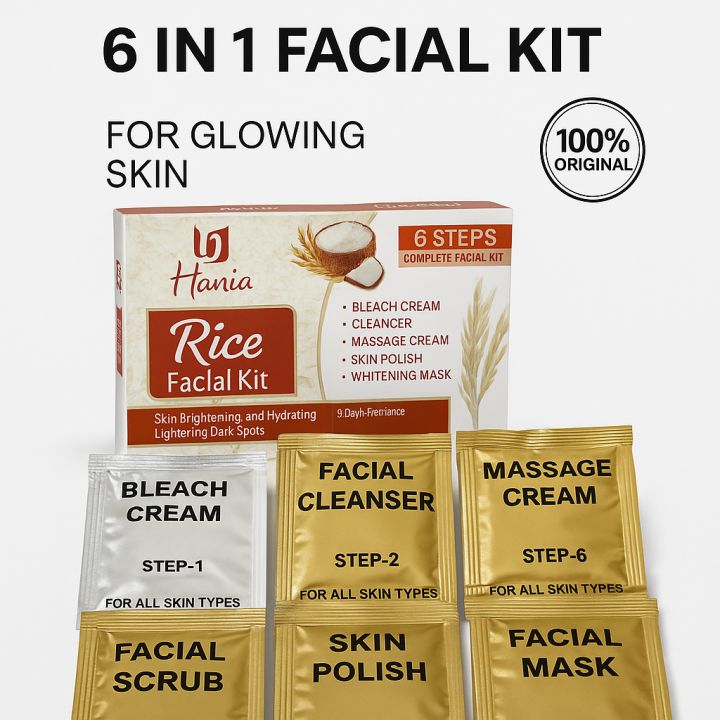 Hania 6 in 1 Rice Facial Kit – Whitening, Brightening & Glowing Skin ...