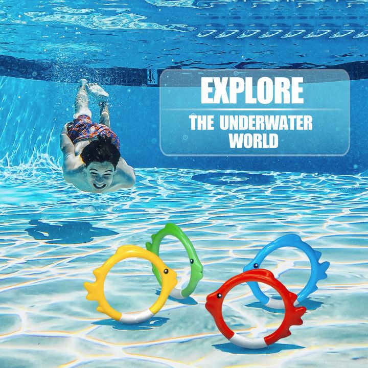 Diving Toys Set for Kids Adults Fish Shaped Retrieval Rings Pool ...