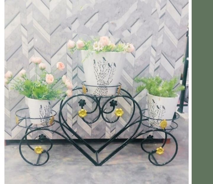Gamala Stand Heart Design Black 3 Pot Holder Black Metal Gamala Holder ...