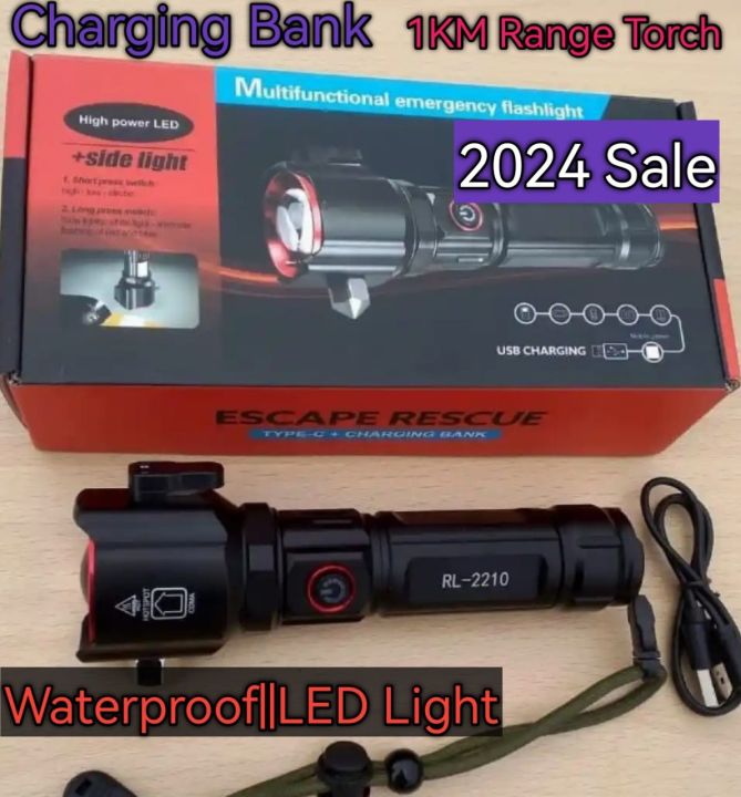 Emergency flash light & power bank|| LED powerful Torch 1KM Range torch ...