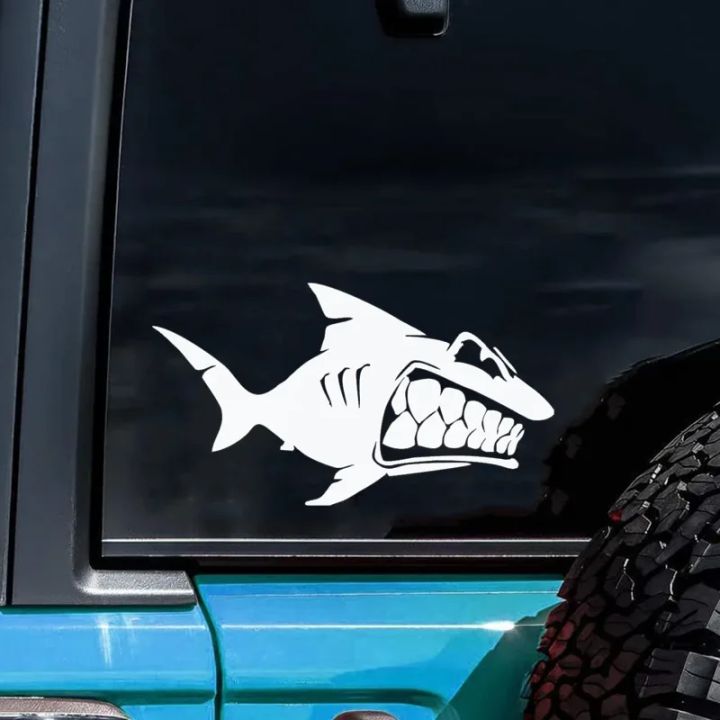 16x9cm Bared Teeth Shark Car Sticker Auto Body Bumper Windows ...