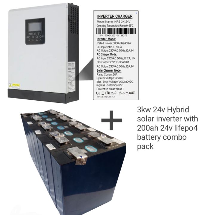 3kw hybrid solar inverter with Lithium phosphate battery combo setup ...
