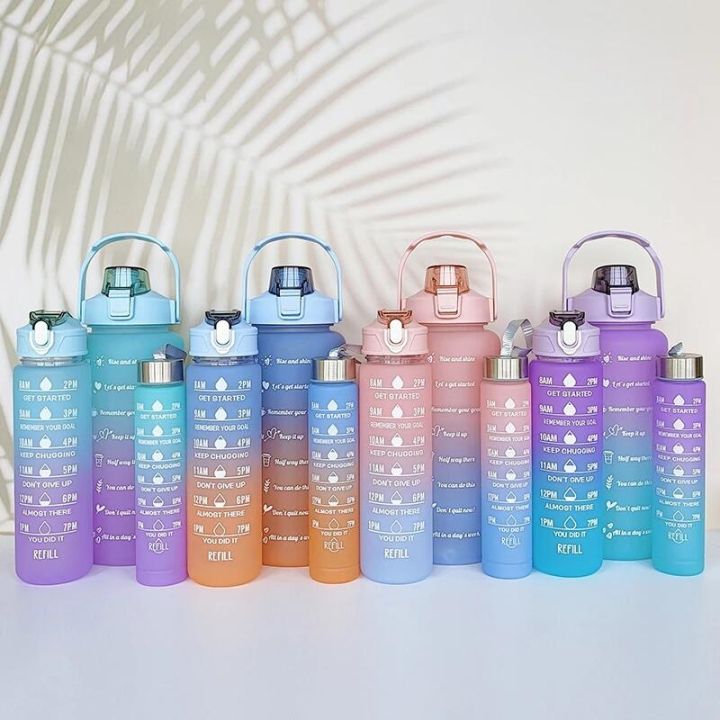 3Pcs Gradient Plastic Cup Set Large Capacity Sports Water Bottle ...