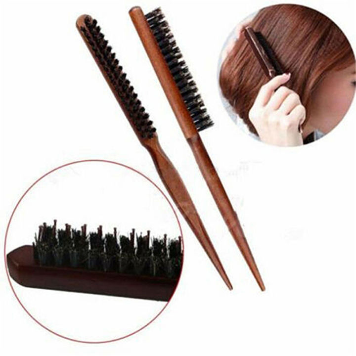 Professional Salon Teasing Back Hair Brushes Boar Bristle Wood Slim ...