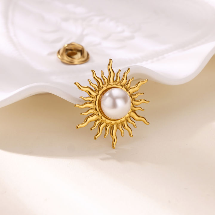 Exquisite Imitation Pearl Brooches For Women Men Gold Color Stainless ...