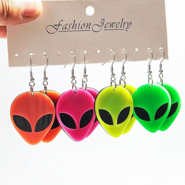 4 pair/set Funny Acrylic Glitter Alien Earring Set for Women Hip Hop ...