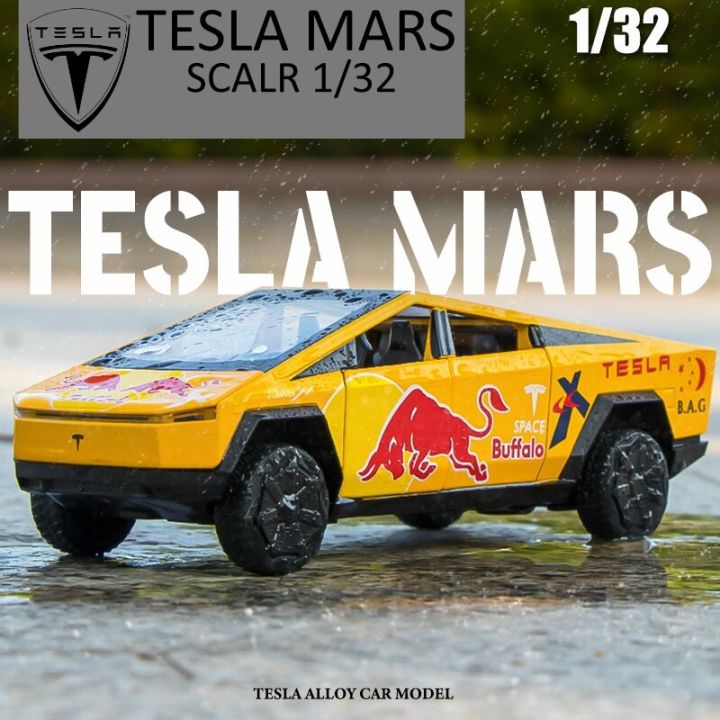 Tesla 1/32 steel car model, open-close pickup truck around the car with ...