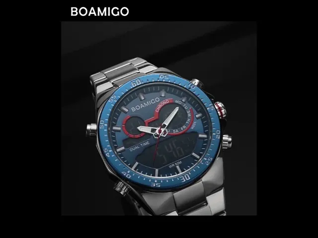 BOAMIGO Men Digital Analog Waterproof Quartz Stainless Steel Watches ...