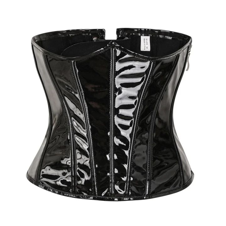PVC Corset Top for Women Gothic Underbust Bustier Black Red PU Leather ...