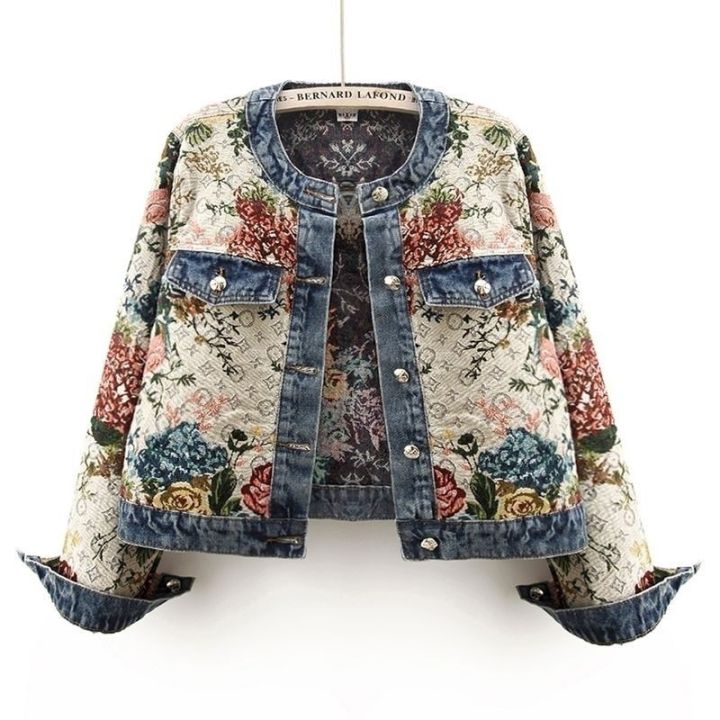 Chinese retro women's denim jacket spring new fashion temperament short ...