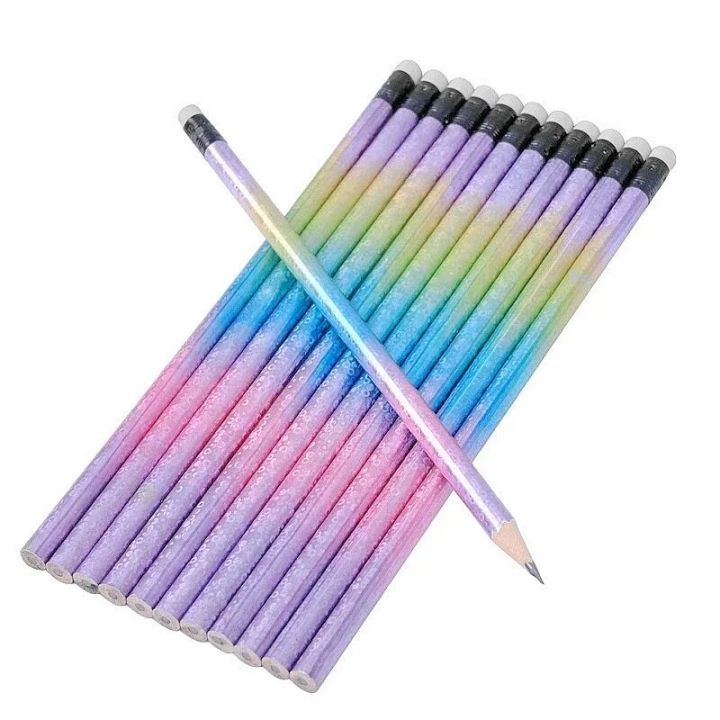 12PCS Starry Sky Rainbow Pencil HB Gradient Cute Pencils Colorful ...