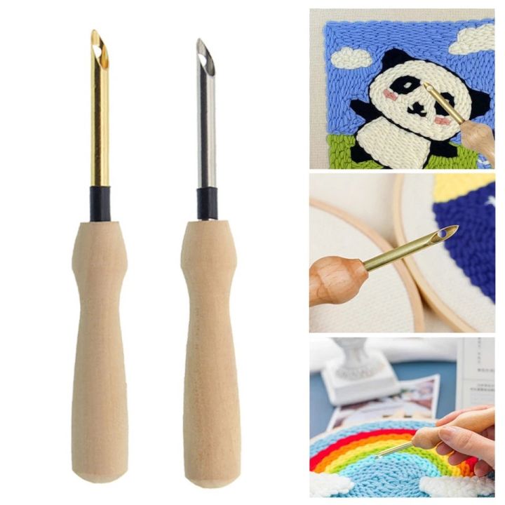 Wooden Handle Poking Needle Set Embroidery Punch Needle Weaving Tools ...