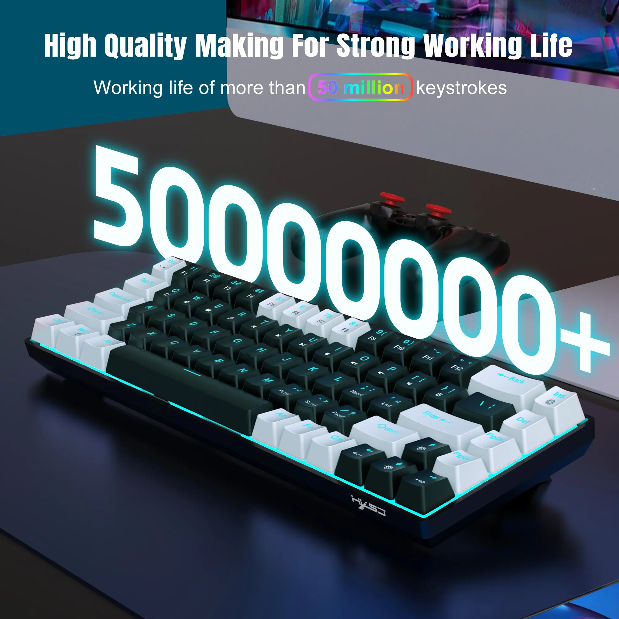 68 Keys Mechanical Keyboard Ergonomics RGB Backlit LED Hot Swappable ...