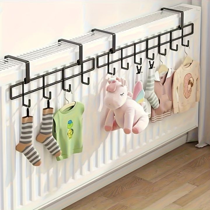 Wall-Mounted Heater Rack with Hanging Rods - Heavy-Duty Metal Clothes ...