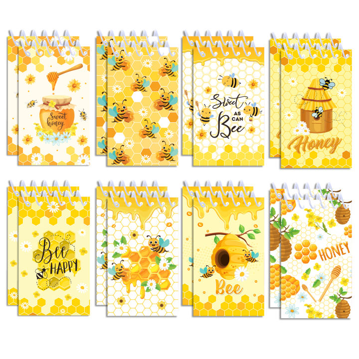 8pcs Honey Bee Theme Mini Spiral Pocket Notebooks Memo Pad Coil Booklet ...