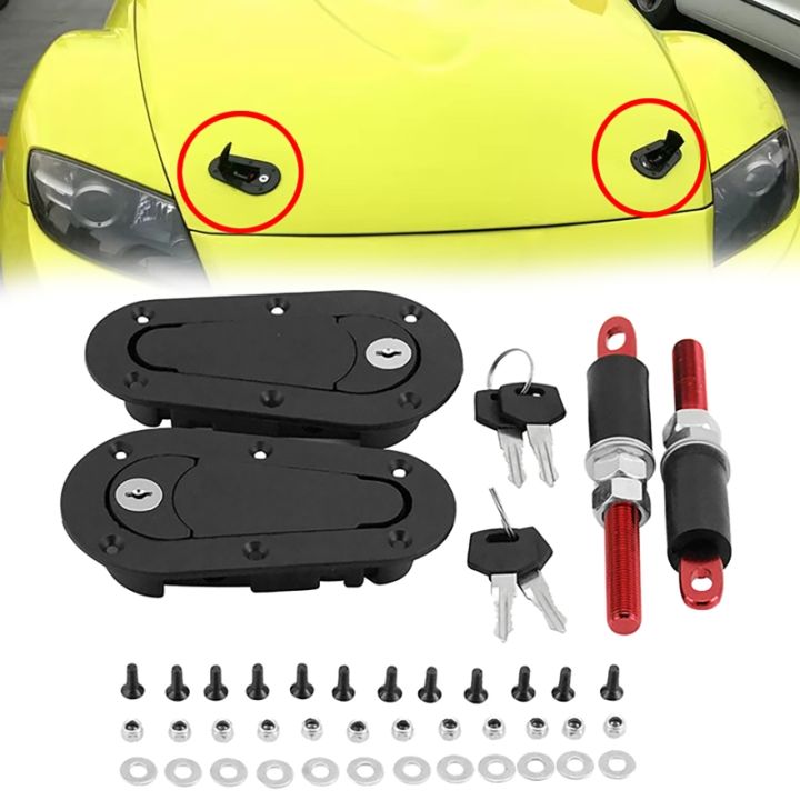 2Pcs Universal Racing Car Hood Pin Engine Bonnet Latch Lock Mount Kit ...