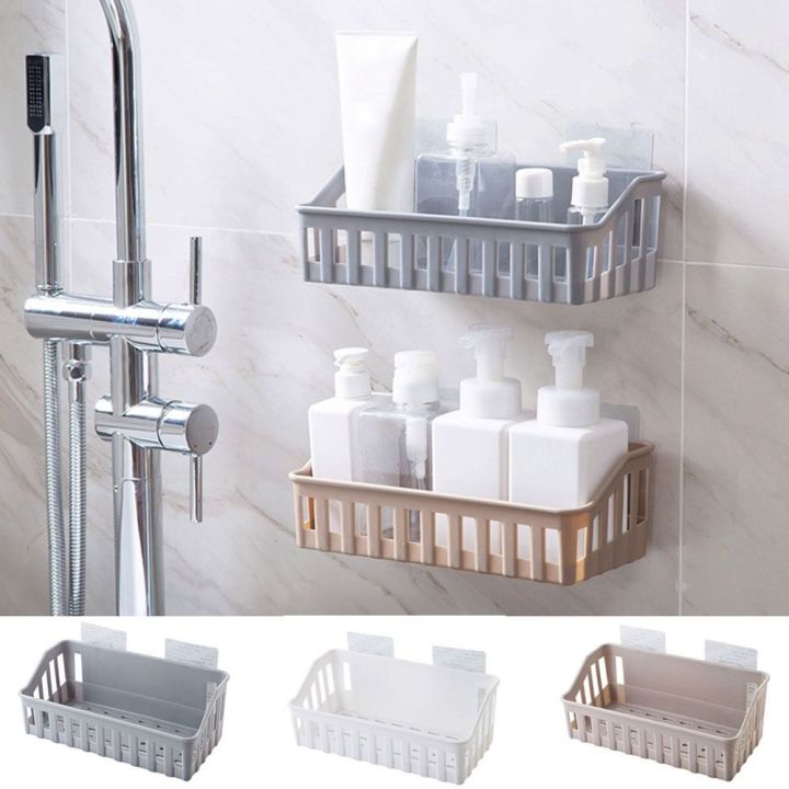 Plastic Bathroom Shelf Organizer - No-Drill Wall-Mounted Shower Rack ...