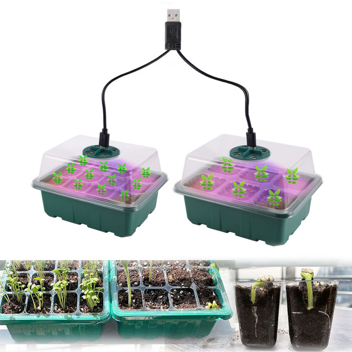 Seed Starter Tray Box With LED Grow Light Nursery Pot Seedling ...