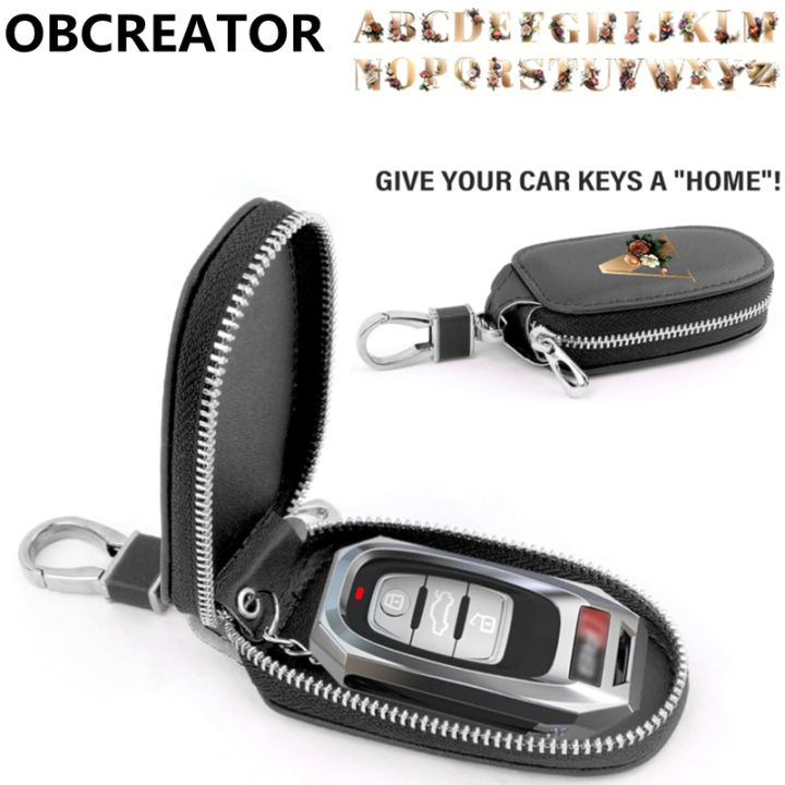 2025 New A-Z letter Car Key Fob Case Leather Car Smart Key fob Holder ...