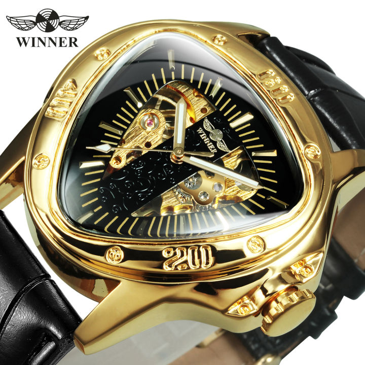 WINNER Military Triangle Skeleton Watch for Men Luminous Luxury Sports ...