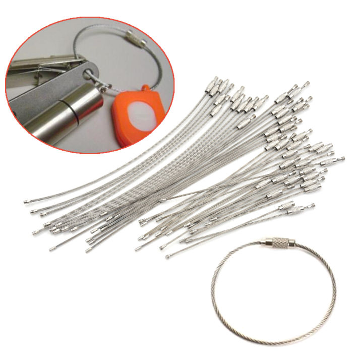 10PCS FStainless Steel Wire Keychain Ring Key Keyring Circle Rope Cable ...