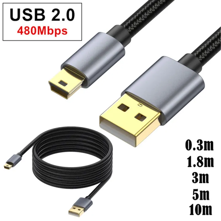 Mini USB Cable Standard USB 2.0 to Mini B Male Charger Cord Durable USB ...