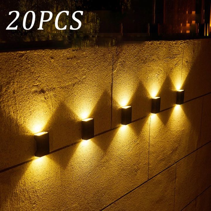 6 LED Solar Wall Lamp Outdoor Waterproof Up and Down Luminous Lighting ...