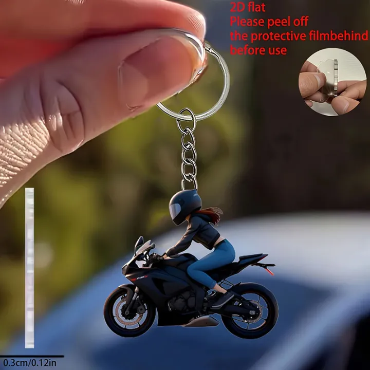 2/1 motorcycle rider 2D flat acrylic keychain - with helmet rider and ...