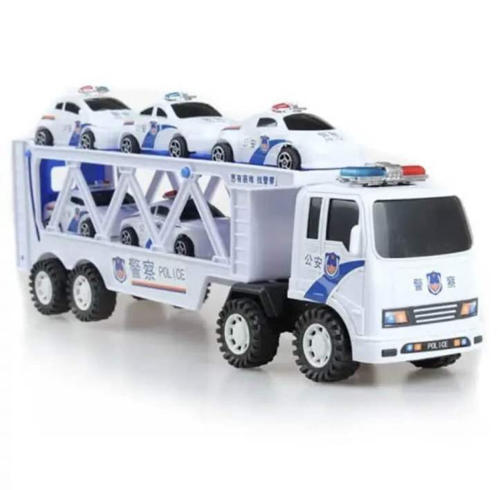 Large Police Transport Truck Toy with 6 Mini Cop Cars – Friction ...