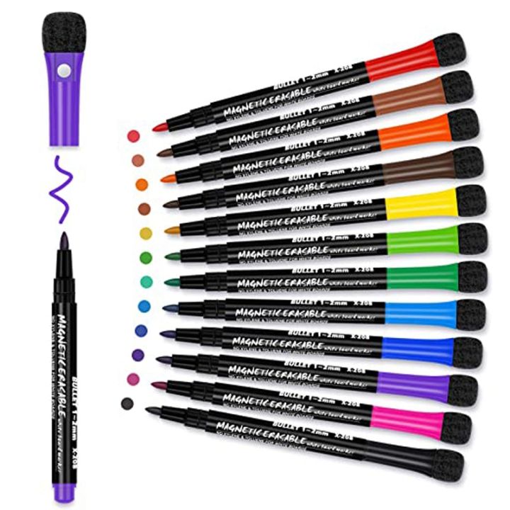 12Colors School Classroom Whiteboard Pen Dry White Board Markers Built ...