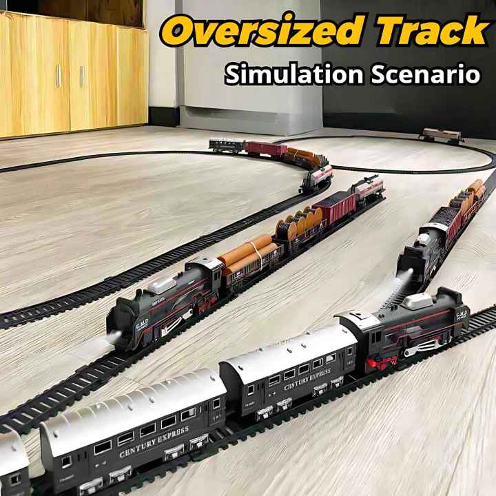 Retro Electric Freight Steam Train Toy Set - DIY Assembly Railway Track ...