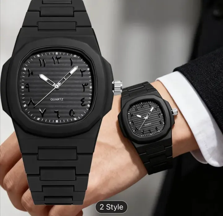 Classic Arabic Square Black and White Plastic Particle Quartz Watch for ...