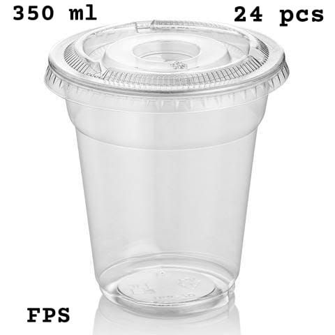 24 pcs| Disposable Glass with flat lids | 350 ml | Daraz.pk