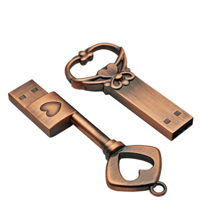 Copper Love Heart Pen Drive 128GB Retro Metal USB Flash Drive 64GB Key ...